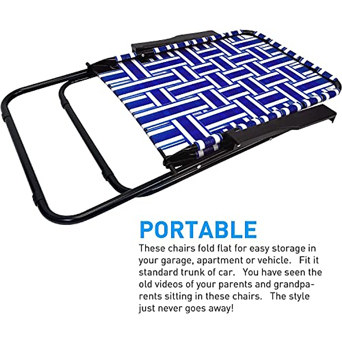 EasyGo Product Portable – Retro Style High Back Design – Outdoor Webbed Chair for Backyard, Camping, Sporting Events – Easy Folding, 4 Pack, Blue