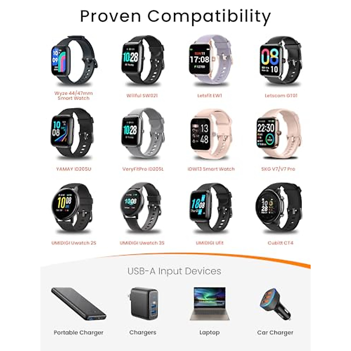 Sinoacc Smart Watch Charger for Skg Letsfit Cubitt Yamay Willful Fitpolo Tozo Wyze Umidigi Blackview 3.3Ft USB Magnetic Charging Cable Cord for Umidigi Uwatch 3S 3 2 2S Urun Smartwatch