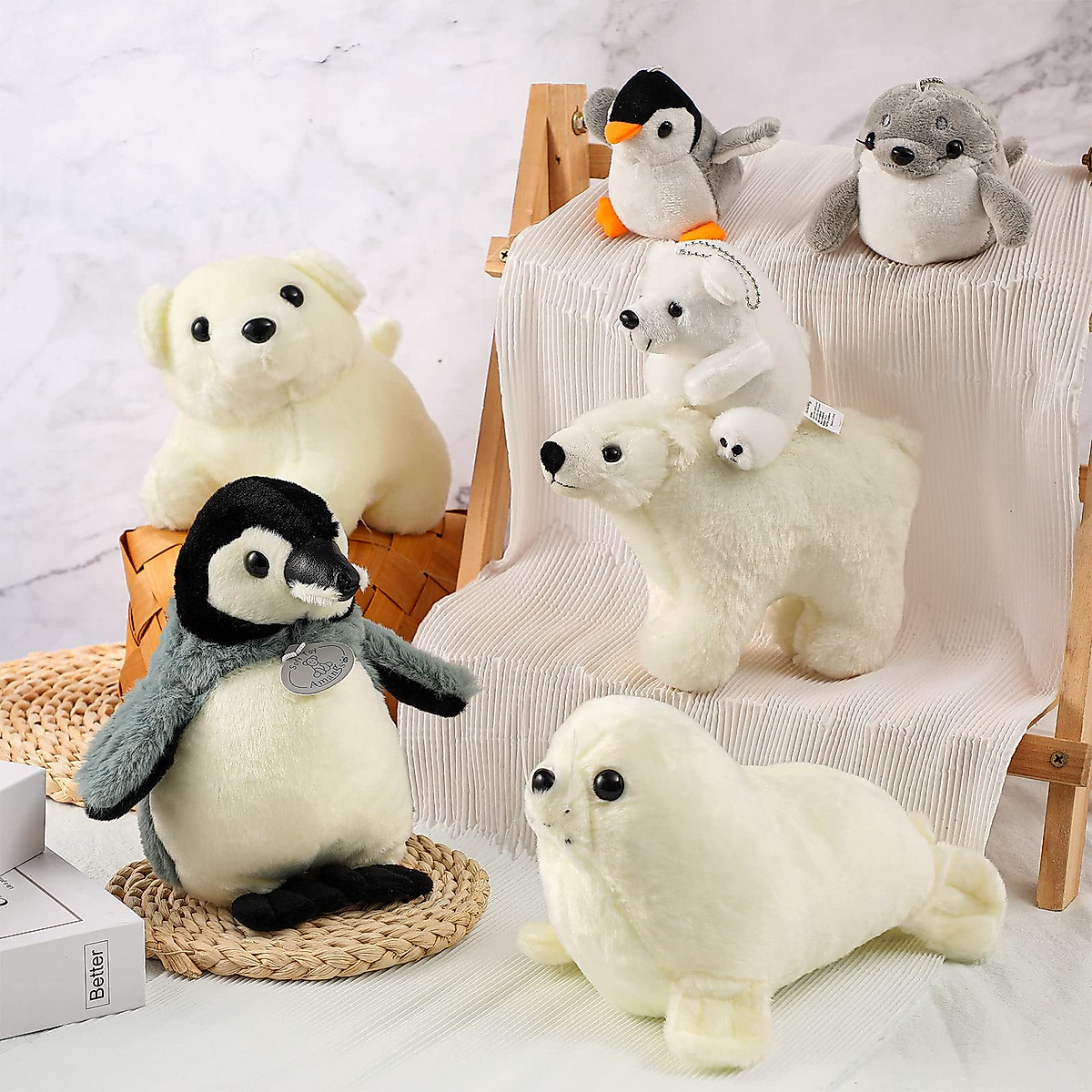 Funtery 7 Pieces Large Stuffed Arctic Animals Set Cute Plush Stuffed Ocean Animal Include Seal Polar Bear Penguin Plush Sea Creature Toys Set for Birthday Wedding Party Favor Gift(Ocean Animals)