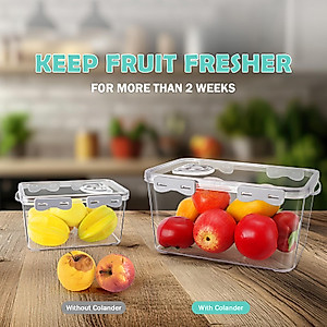 OZEPLASC Fruit Containers for Refrigerator 3 Pack Large Food Storage Container with Removable Colander Alright Fruit Vegetable Storage Saver Container for Fridge White