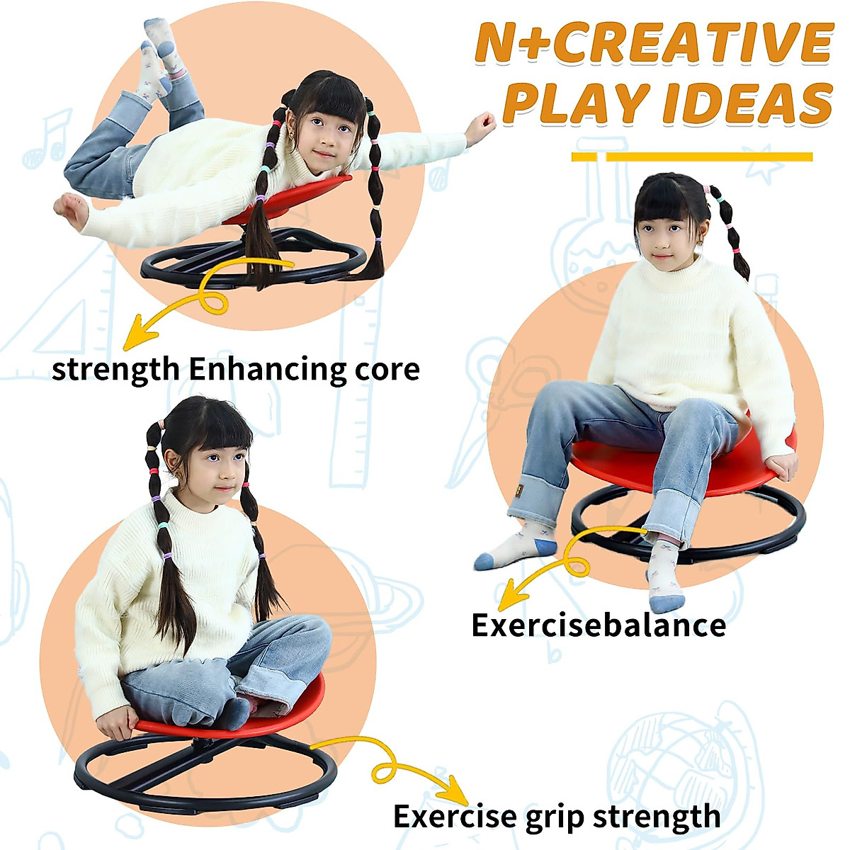 MJKCBD Sensory Spinning Chair for Kids, Autistic Childs Swivel Chair, Sit and Spin Toy, Training Body Coordination, Metal Base Non-Slip Indoor and Outdoor Activity Spins Toys (Round-RED)