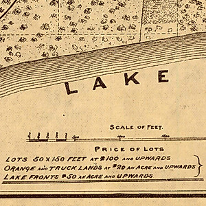 Antiguos Maps - City of Clermont, Florida map circa 1884 - measures 24 in x 30 in (610 mm x 762 mm)