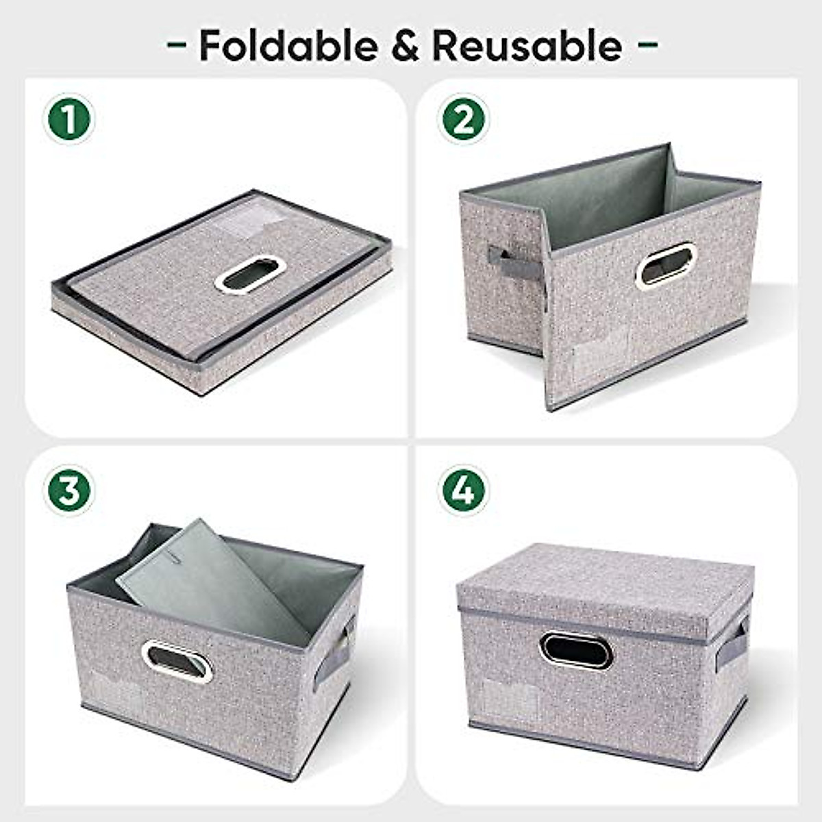 BALEINE Storage Bins with Lids, Foldable Linen Fabric Storage Boxes with Lids, Collapsible Closet Organizer Containers with Cover for Home Bedroom Office (5pack Gray Medium)