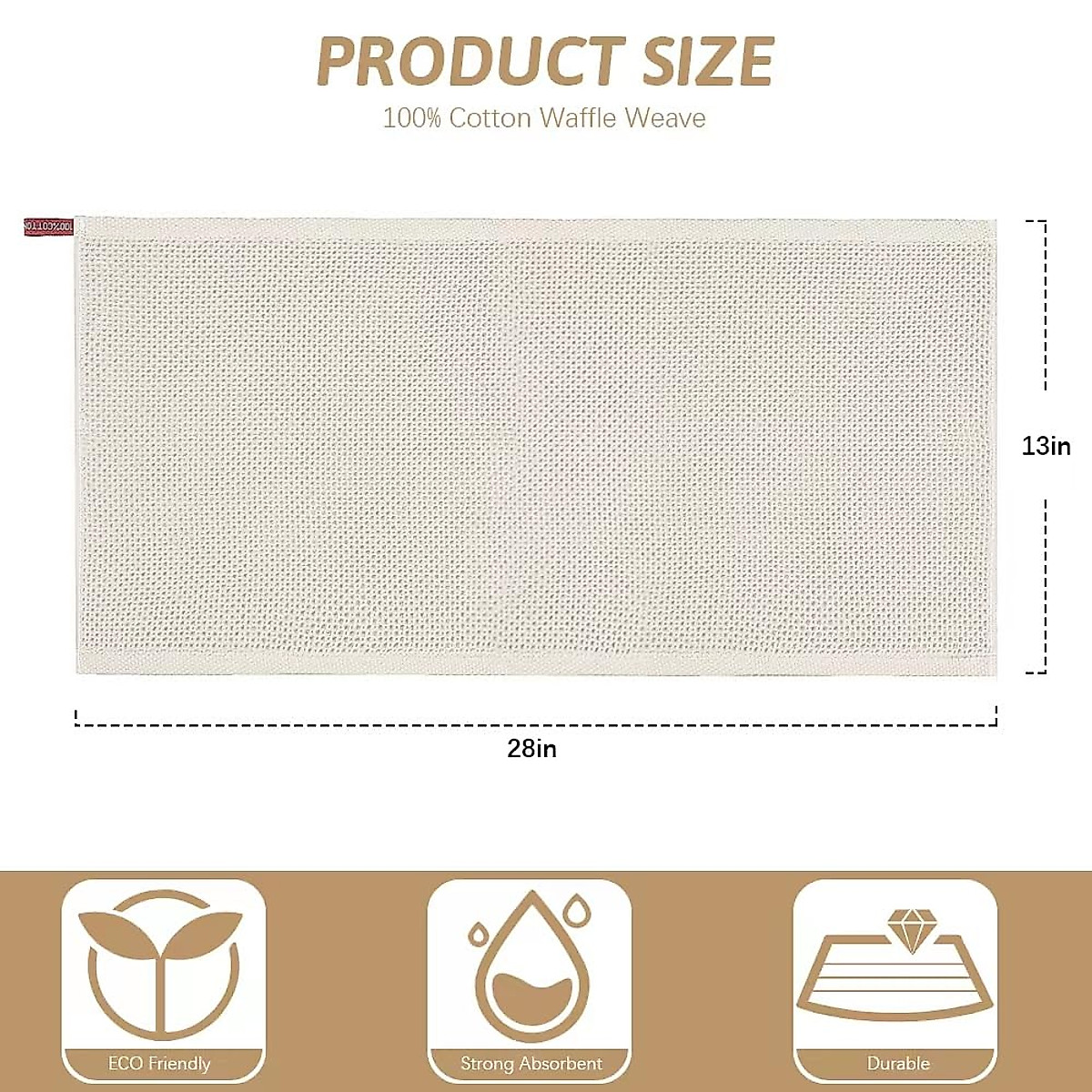 Nialnant 100% Cotton Kitchen Dish Towels,4 Pack Waffle Weave Dish Cloths for Drying Dishes,Extra Soft & Quick Drying Hand Towels-13 x 28 Inch,Beige