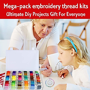 Embroidery Floss Cross Stitch Threads String Kits with Organizer Storage Box Included 108pcs Colorful Friendship Bracelets Floss with Number Stickers&Floss Bobbins &110 Pcs Cross Stitch Tool Kits