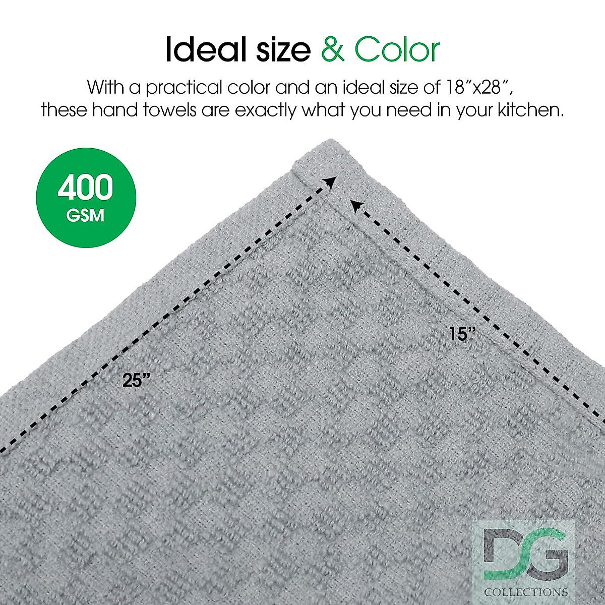 DG Collections Terry Dish Towels, 100% Cotton Kitchen Towels, Set of 8 (15x25 inch) Hand Towels - 400 GSM, Absorbent Terry Cloth Dish Towels for Kitchen, Soft Tea Towels - Ash Grey Color