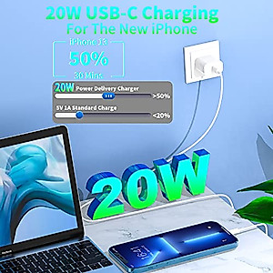 [Apple MFi Certified] iPhone 20W USB-C Fast Charger, 2-Pack 20W USB-C Power Adapter with 2Pack 6FT USB C to Lightning Charge Sync Cord Cable Compatible with iPhone 14/13/12/11/XS/XR/X/SE/iPad/AirPods