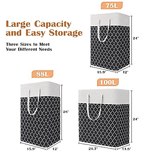 ToteTastic 3-Pack Laundry Basket, Freestanding＆Waterproof Laundry Hamper, Collapsible Tall Clothes Hamper with Easy Carry Handles for Clothes, Towels＆Toys in the Family and Dorm,Clover Black,100L