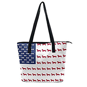 Tote-Handbag Gift for Women, Hobo Shoulder Tote Bags Travel Weekender Bag Shopper Handbag Leather Large Capacity Top Handle Satchel Daily Purse (Dachshund American Flag)