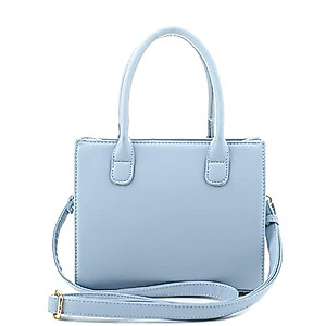 Vegan Leather Top-Handle Medium Boxy Satchel Tote Purse Crossbody Bag (Chain Front Embossed - White)