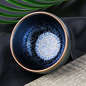 ISHIMORI HOUSE Chinese Tea Cup, Japanese Tea Cups, 3.5oz Ceramic Tenmoku Kung Fu Tea Cup, Azure Blue Dragon Scales Tea Cup Gift