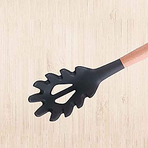 LMMDP Beech Silicone Kitchen Tools Set Cooking Tools Utensils Set Spatula Shovel Soup Spoon with Wooden Handle Special Heat-resistant Design
