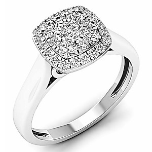 Dazzlingrock Collection 0.50 Carat (ctw) 14K White Diamond Ladies Cluster Engagement Ring 1/2 CT, White Gold, Size 6