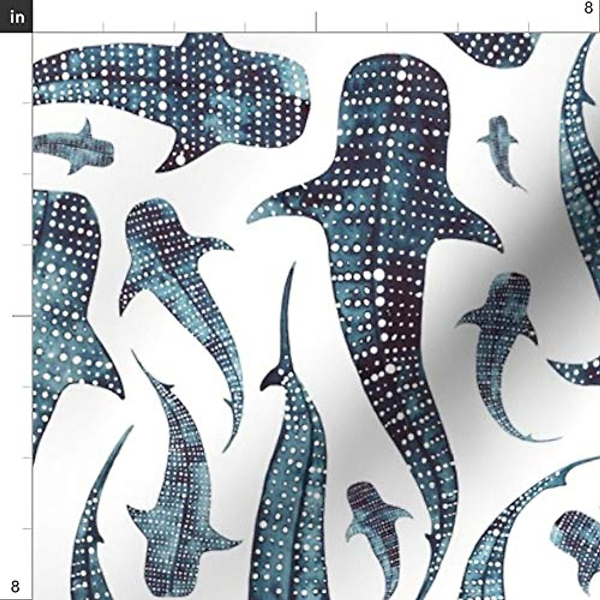 Spoonflower Fabric - Whale Shark Blue Animal Swimming Navy Sea Ocean Printed on Petal Signature Cotton Fabric by The Yard - Sewing Quilting Apparel Crafts Decor