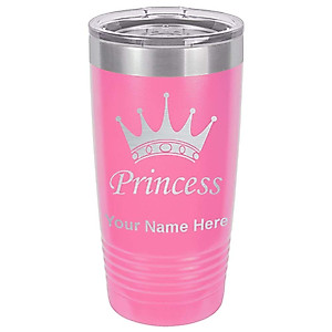 LaserGram 20oz Vacuum Insulated Tumbler Mug, Princess Crown, Personalized Engraving Included (Pink)