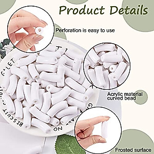 Spritewelry 155pcs/500g Opaque Acrylic Beads Tube Beads Spacer Plastic Curved Noodle Slide Beads Lined Loose Beads Large Hole Beads White for Bracelet Jewelry Making Craft Supplies 34.5mm, Hole: 3.5mm