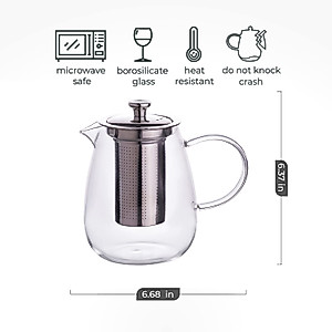 Aserson 1000 ml/33 oz Glass Teapot, Heat Resistant, Stainless Steel Infuser, Handmade, Leaf Tea Brewer, Borosilicate Glass, Stovetop Teapot and Microwave Safe