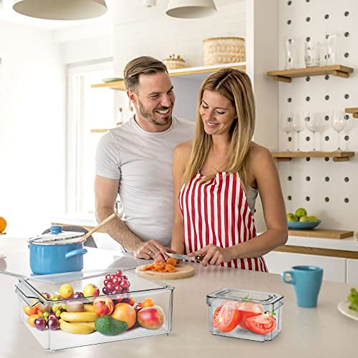 MDHAND Fridge Organizer - Refrigerator Organizer Bins, 10pcs Fridge Organizer and Storage Clear, Stackable Fridge Organizer Bins with Lid BPA Free Egg Organizer for Refrigerator