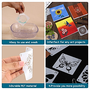 Small Stencils for Painting on Wood Reusable: 60pcs 3 Inch Flower Stencils Mandala Stencil for Dot Painting, Sunflower Butterfly Rose Stencils for Painting on Rock, Walls, Canvas, Drawing, Crafts, Art