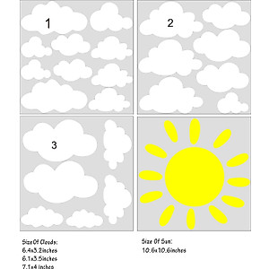 Sun and Clouds Wall Decals Wall Stickers Peel White Clouds Sky Wall Decals Easy to Apply and Removable Baby Nursery Room Wall Decor