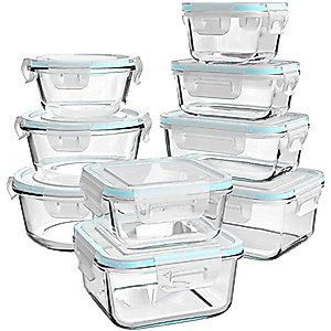 AILTEC Glass Food Storage Containers with Lids, [18 Piece] Glass Meal Prep Containers, Glass Containers for Food Storage with Lids, BPA Free & Leak Proof (9 Lids & 9 Containers)