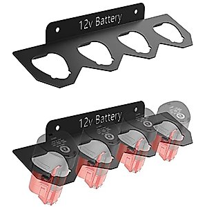 Herbert-fty Metal Milwaukee M12 Battery Holder,Durable Battery Wall Mount Rack for Milwaukee M12 12V Battery,Milwaukee Battery Storage with 4 Slots,Battery Mount Organizer for Milwaukee,Black