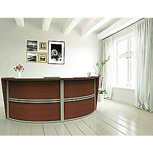 Linea Italia Curved Modern Office Desk Easy to Assembly 2 Panel Reception Counter for Lobby, Salon, 124" x 49", Cherry
