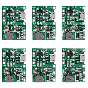 6 Pcs Battery Charger Module USB TP4056 3.7V 4.2V to 9V 5V 2A Charge Discharge Integrated Step Up Module,18650 Lithium Li-ion Battery Charger Module