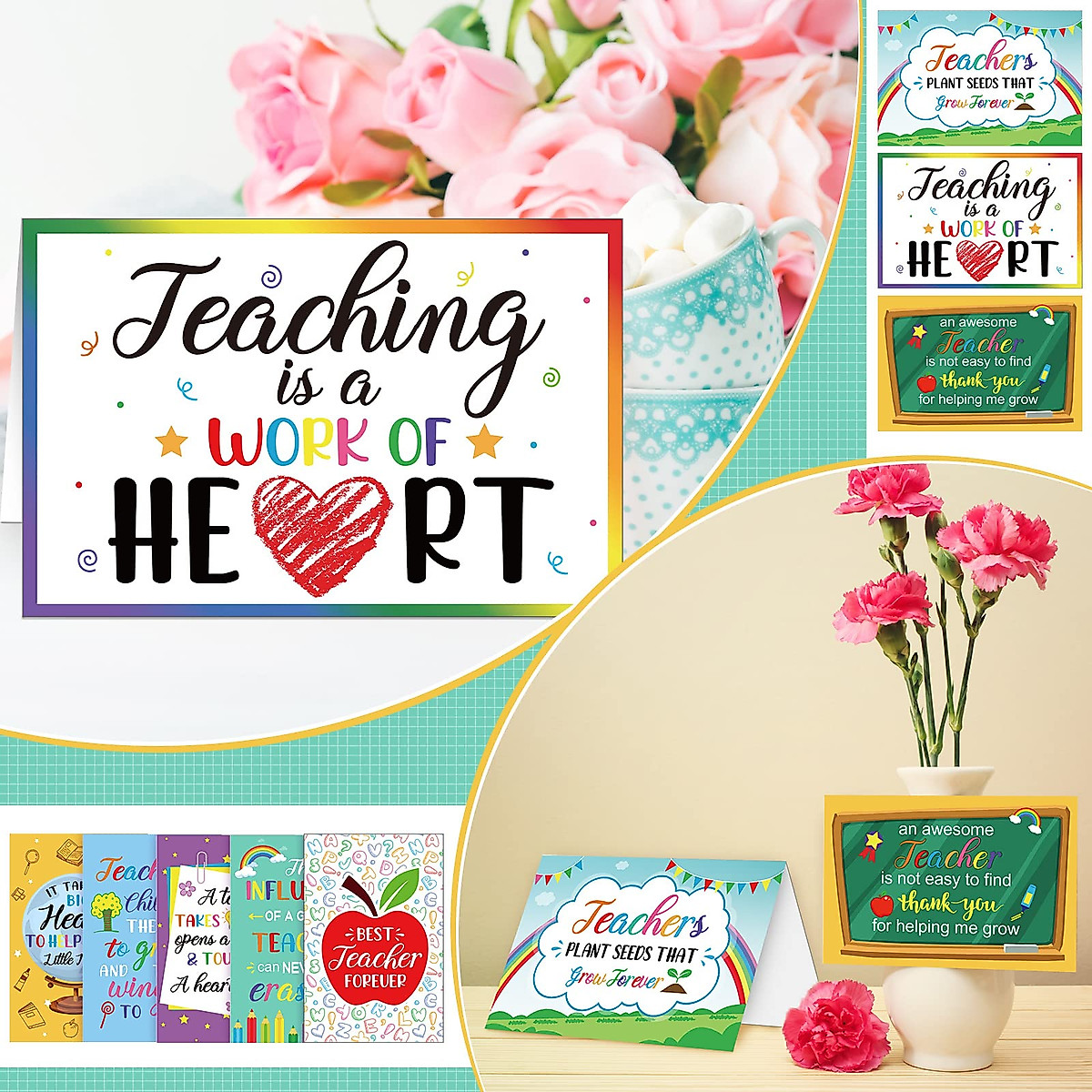 Jetec 24 Sets Teacher Thank You Cards Teacher Appreciation Gift Cards Bulk for Teachers Day Teacher Best Teacher Ever Card Teacher of the Year Appreciation Gifts (Appreciation)