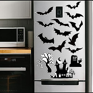Whaline 16Pcs Halloween Refrigerator Magnets Black Bat Fridge Magnets Happy Halloween Magnet Bat Stickers Decorative for Locker Home Locker Garage Door Mailbox Microwave Cabinet Decal