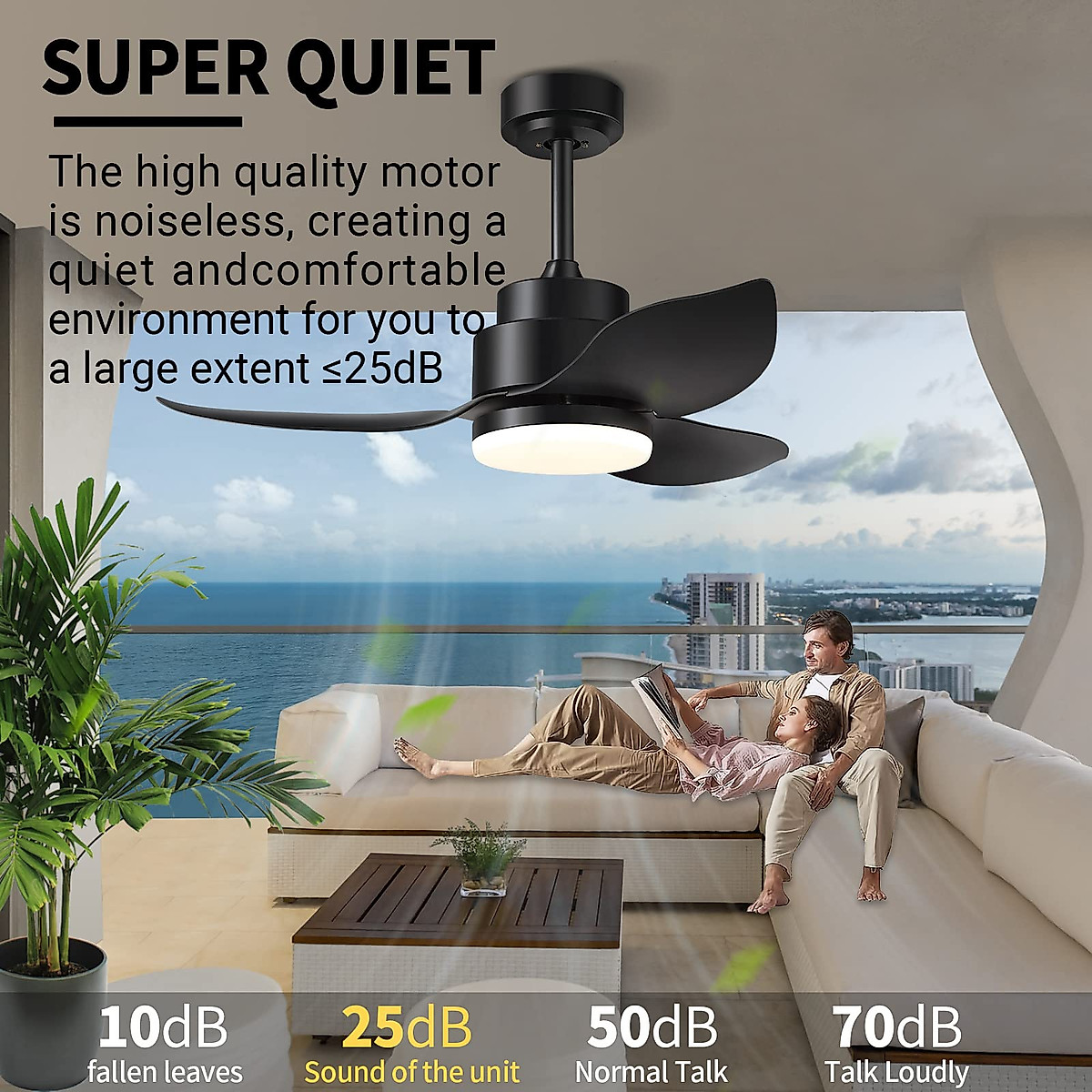 Surtime Modern Black Ceiling Fans with Lights and Remote, Indoor Outdoor Ceiling Fan for Patios,Living Room, Bedroom Etc 38" (with Lighting Memory Function)