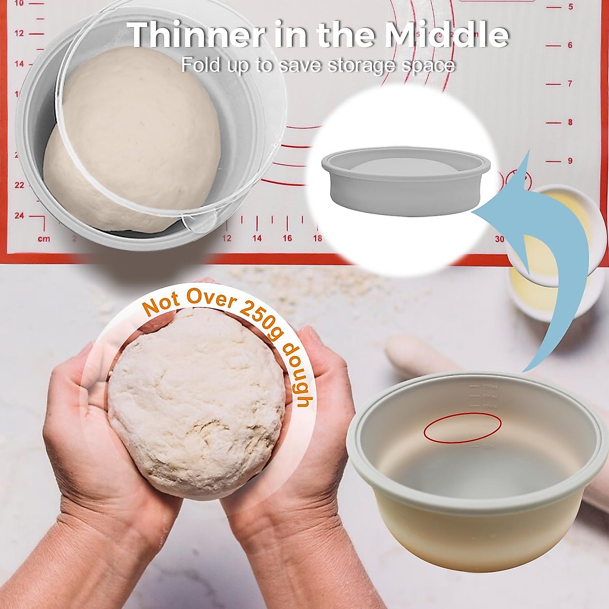 Pizza Making Accessories,4Pcs Stackable Silicone Pizza Dough Proofing Containers with Lids 700ml | Make 12" Pizzas,Pizza Dough Proofing Box and Pizza Bread Kit Tools(6pc)