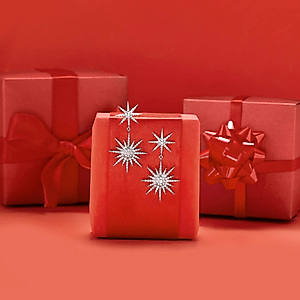 Ross-Simons 0.94 ct. t.w. Diamond Starburst Drop Earrings in 14kt White Gold