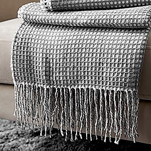 Hansleep Throw Blanket for Couch Sofa Bed Chairs, Soft Fuzzy Knit Blanket with Decorative Tassels (Grey, 50 x 60 Inches)