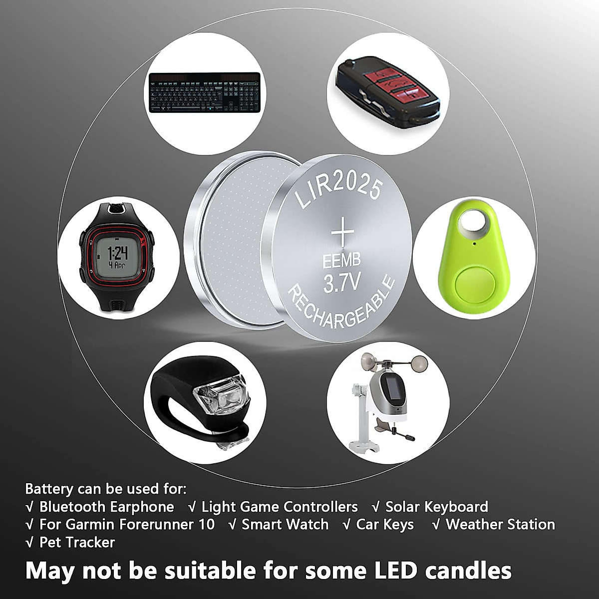 EEMB LIR2025 Rechargeable Li-ion Battery Charger with 4PCS 3.7V Lithium-ion Coin Button Cell Batteries 40mAh