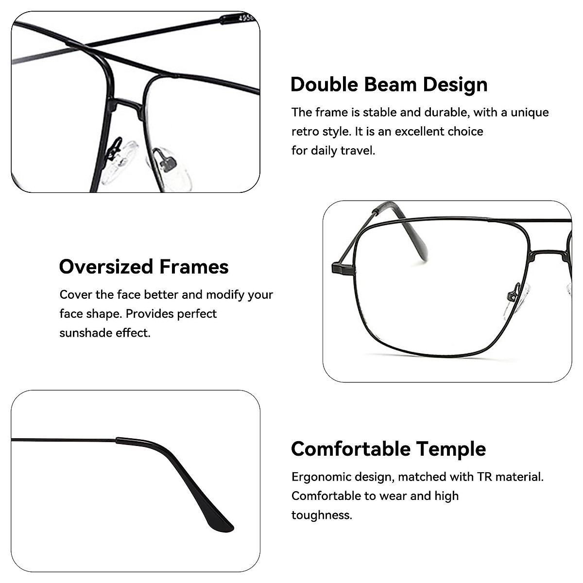 Dollger Classic Glasses Clear Lens Non Prescription Metal Frame Eyewear Men Women Black