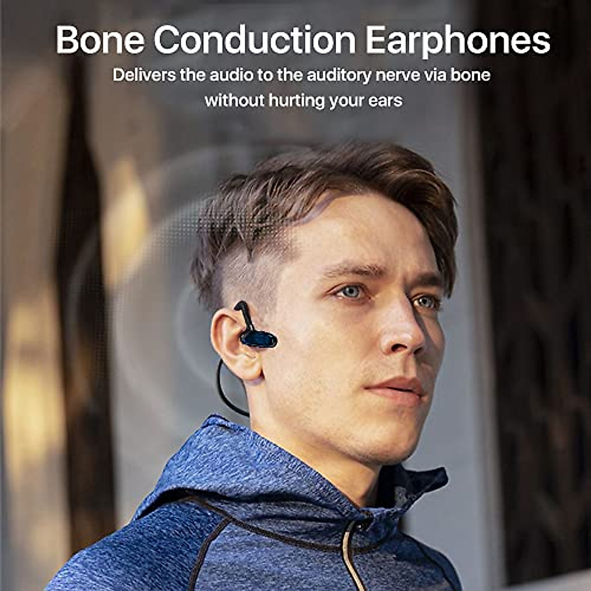 Jassco Air Bone Conduction Headphones, Bluetooth Open Ear Headphones Wireless Air Conducting Earphones with Built-in Mic, Waterproof Earphones Sports Headset for Running, Cycling, Workouts- Blue