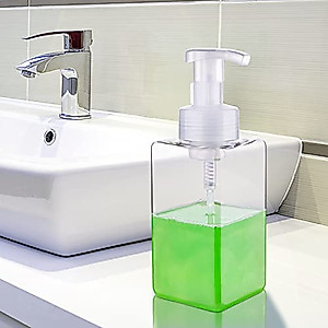 Hethyo Foaming Soap Dispenser 3 Pcs 450ml/15.2oz Square Refillable Plastic Hand Pump Bottle for Liquid Soap Shampoo Body Wash (Clear)