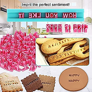 Cookie Biscuit Alphabet Stamps PATILWON 160 PCS Stamp with Lowercase Alphabet Number Letter for Cake Baking Clay DIY Embosser Mold, Family Communication Gift (Rose Red)
