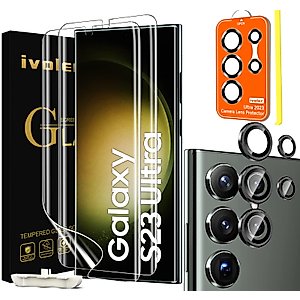 ivoler [2+1Pack Screen Protector for Samsung Galaxy S23 Ultra 6.8" 5G [2 Pack] with [1 Pack] Camera Lens Protector TPU Screen Protector with Transparent HD Clear Anti-Scratch 2023 Released,6.8inch