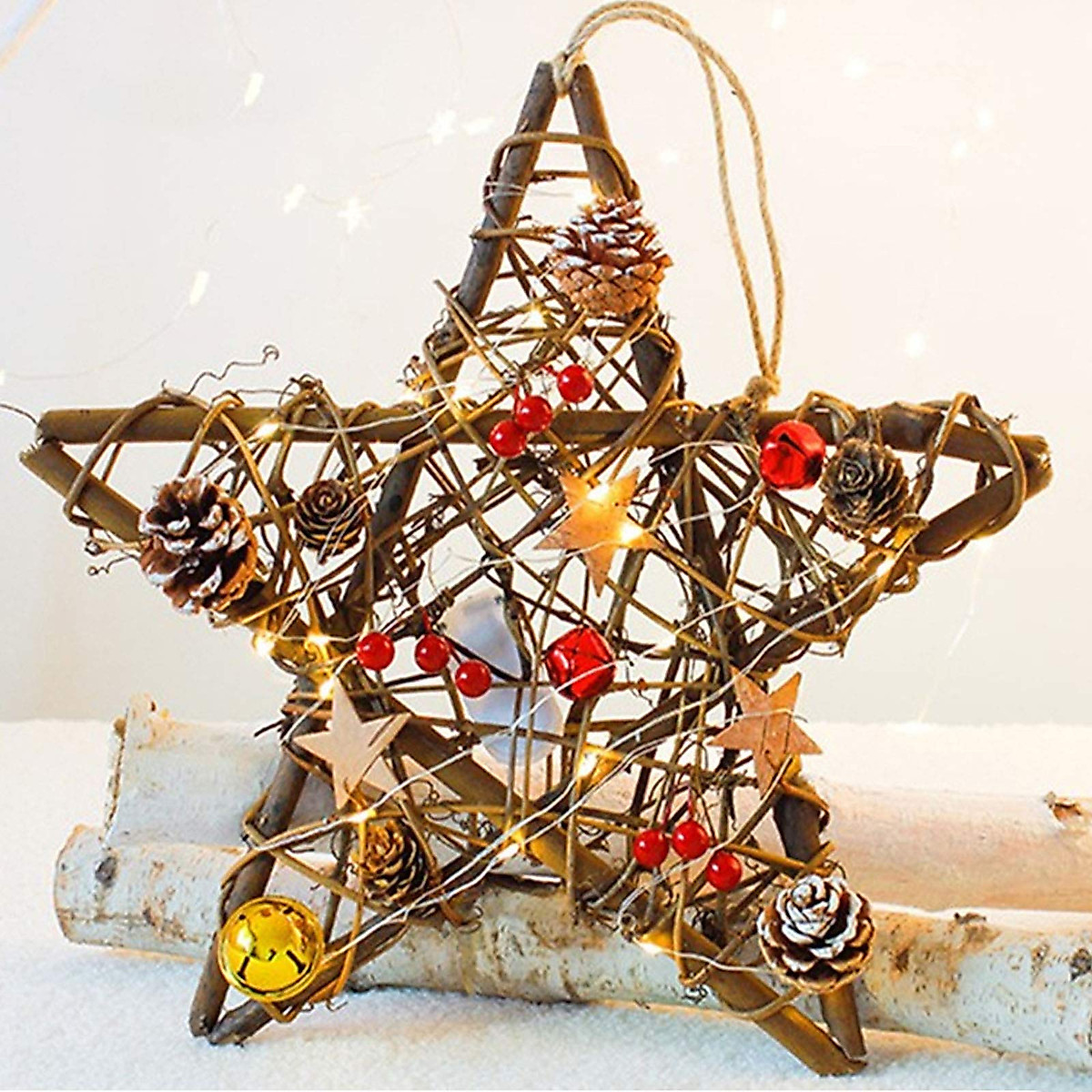 Natural Brown Vine Stars Wicker Rattan Star for Home Garden Wreath Christmas Garland Tree Decoration (3Pcs, 8inch)