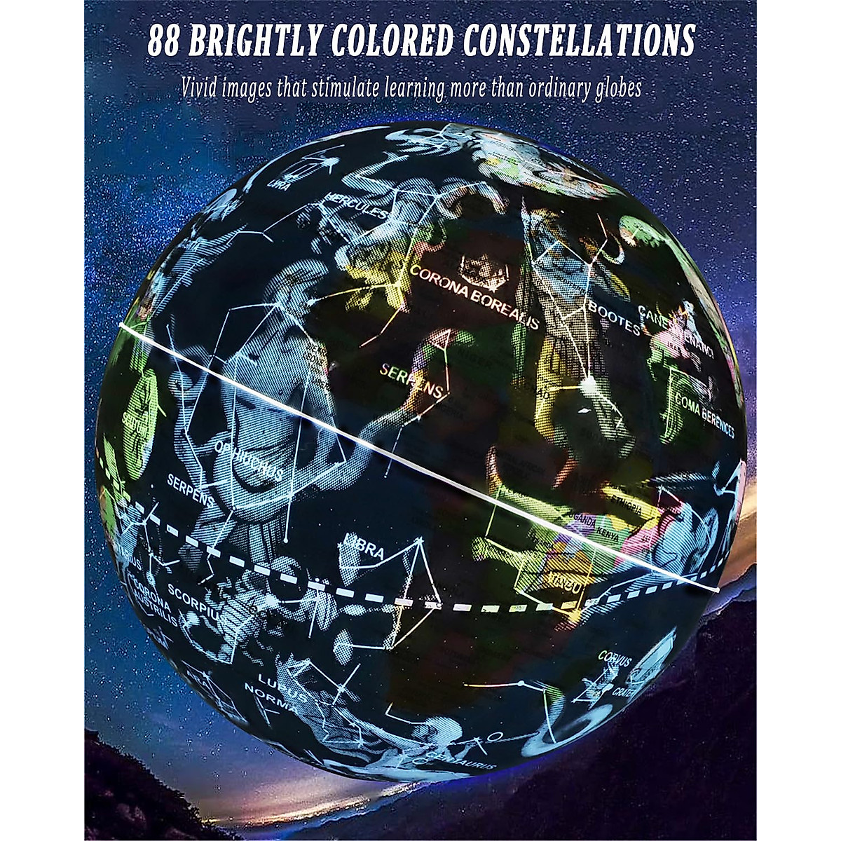 Illuminated World Globe, DIY Self-Assembly Stem Globe for Kids Learning 8 Inch Metal Bracket Constellation Earth globe for children 360° Rotating Educational World Globes for Kids