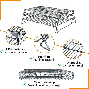 Jerky Racks for Barrel Style Pellet Grills, 21 inch 3 Tiered Foldable Sliding, 830 in² Cooking Space Expansion Accessory for Traeger, Pit Boss, Green Mountain, Camp Chef and More Smoker Grills