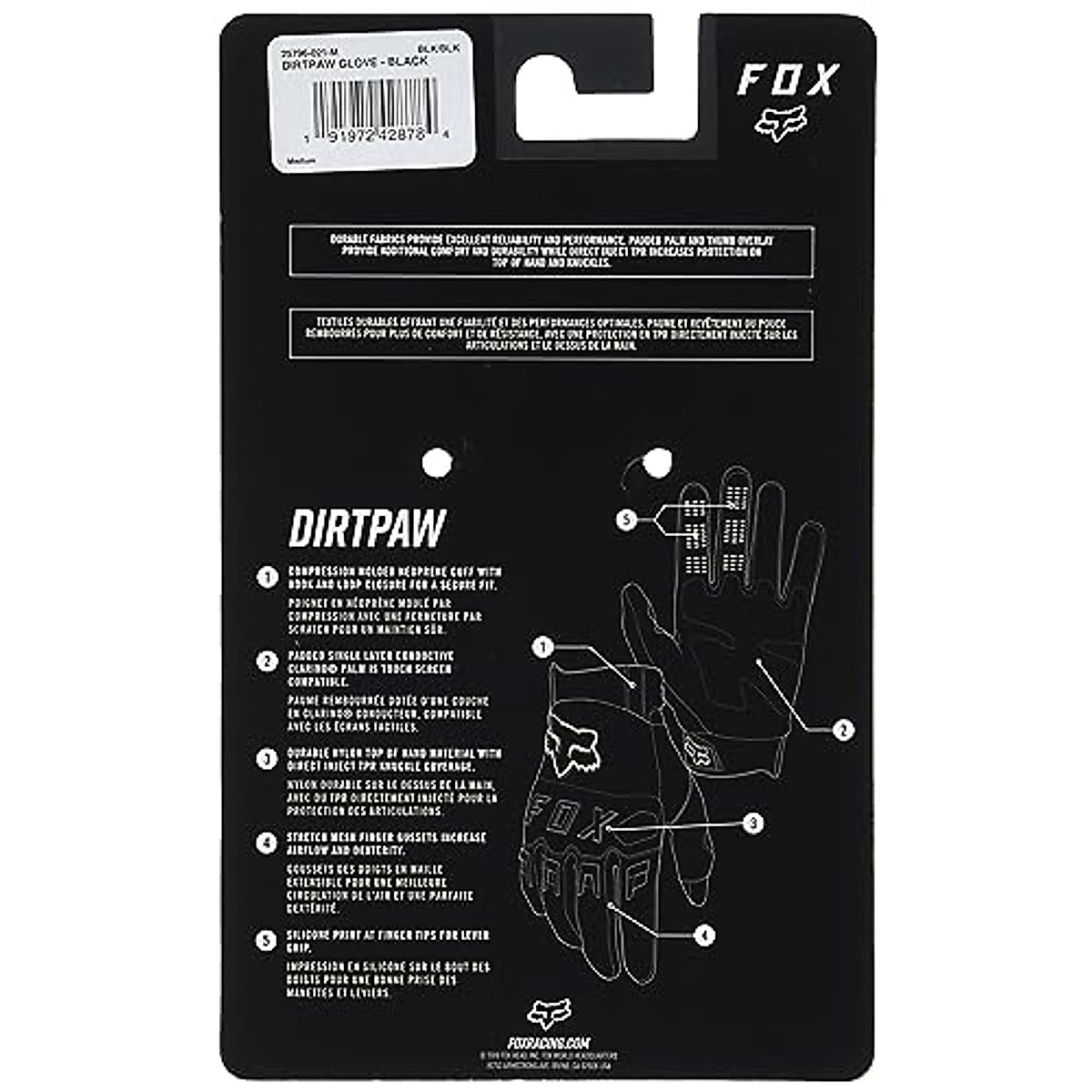 Fox Racing Mens DIRTPAW Motocross Glove,Black/Black,Medium