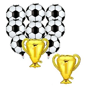 10PCS Championship Trophy Balloon and Soccer Foil Balloons Soccer Party Balloons Set for Birthday Baby Shower Wedding Anniversary Soccer Themed Party Decoration