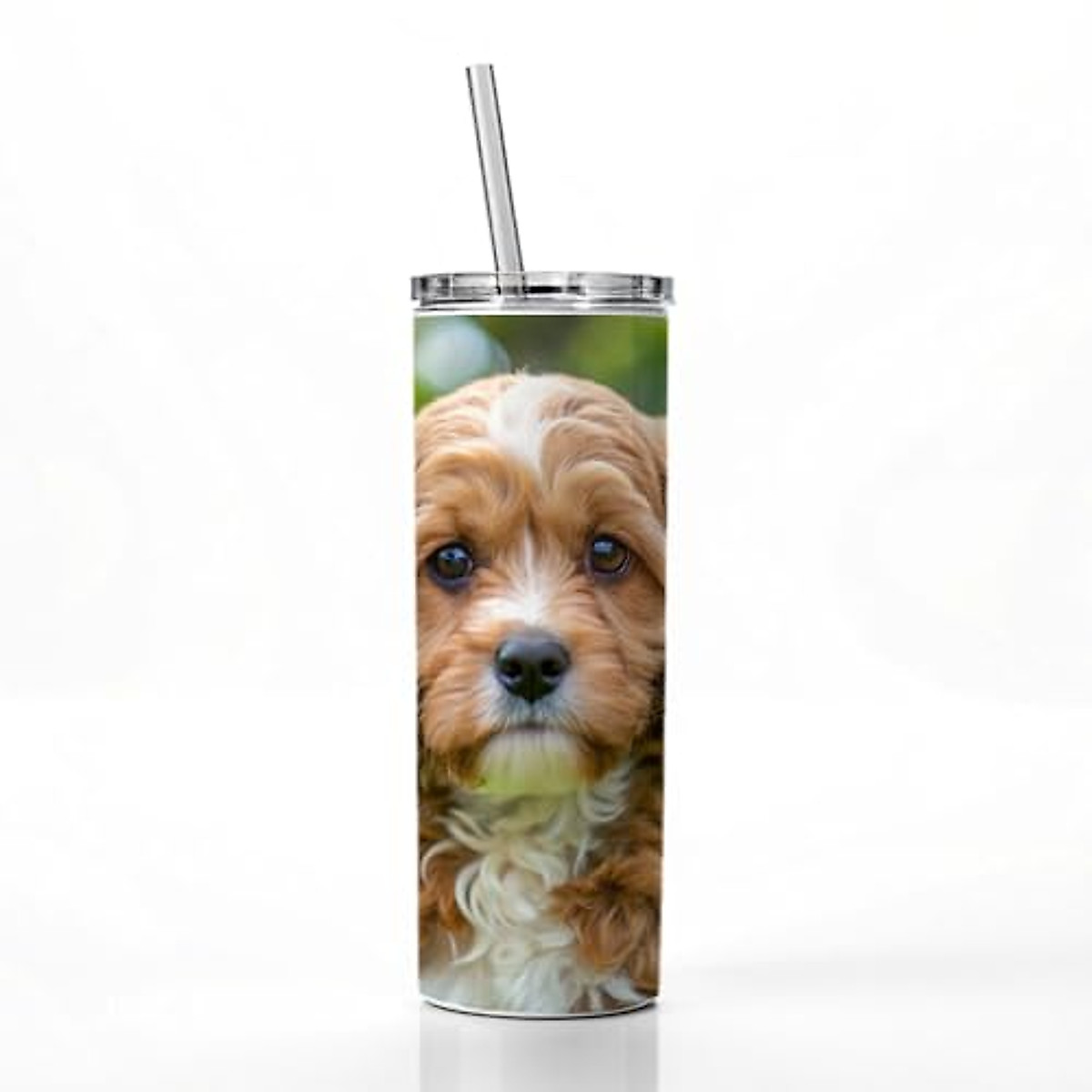 Cavapoo Dog Puppy Photo Skinny Tumbler 20oz with Straw Insulated Water Bottle Gift