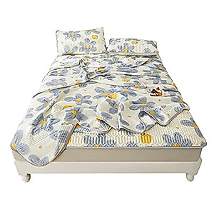 Cooling Mattress Mat Cover Set, Fine Stitching Skin Friendly Breathable Latex Sleeping Mat Pillowcase Irritating for Summer (Type 1 Sleeping Mat 150x200cm / 59.1x78.7in)