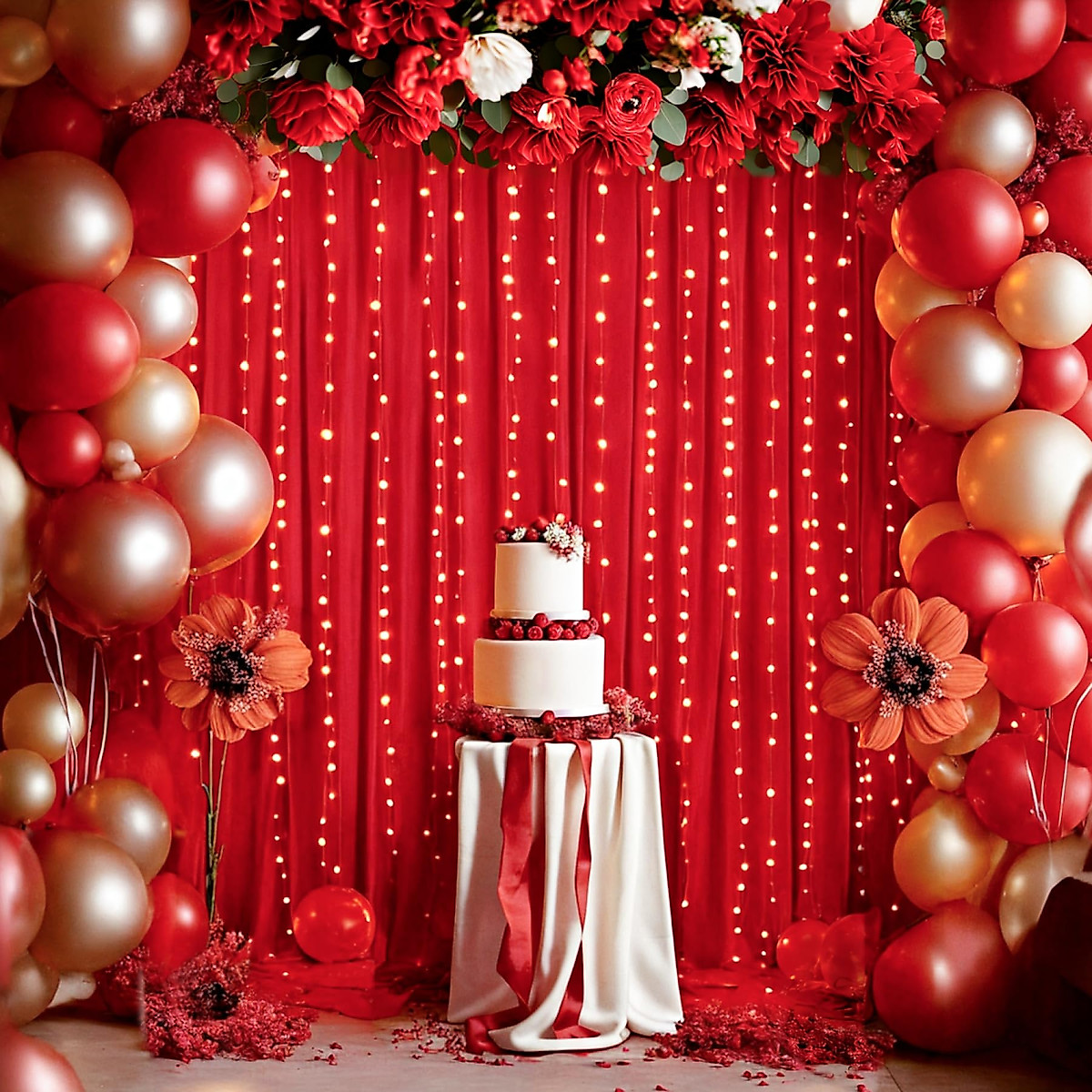 10 ft x 20 ft Wrinkle Free Red Backdrop Curtain for Parties, Polyester Photography Backdrop Drapes for Birthday Party Baby Shower, Thick Background Curtain for Backdrop Stand, 4 Panels 5 ft x 10 ft