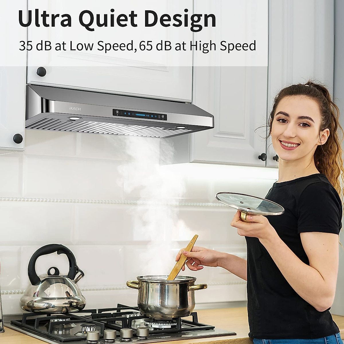 IKTCH 30 inch Under Cabinet Range Hood, 900 CFM Range Hood with 4 Speed Gesture Sensing&Touch Control Panel, Stainless Steel Range Hood 30 inch with 2 Pcs Baffle Filters