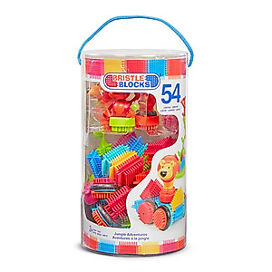 Battat- Bristle Blocks- STEM Interlocking Building Blocks- 54 pc Playset- Reusable Storage Bucket- Developmental Toys for Toddlers & Kids- Jungle Advetures- 2 Years +